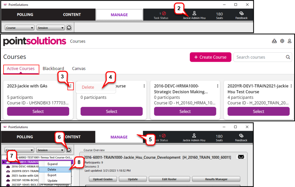 How to Delete Canvas Course from PointSolutions Account – Instruction @ UH