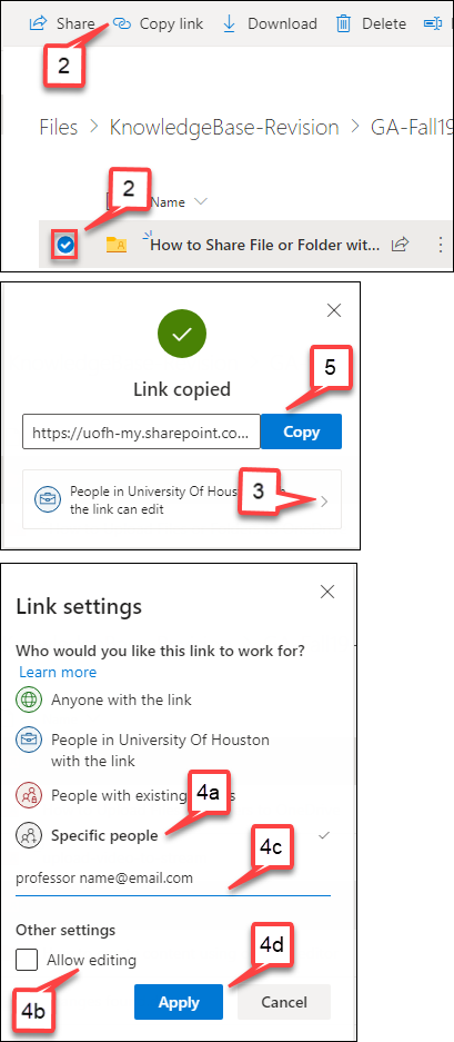 How To Copy A File Link In OneDrive Share With Instructor Student Guide Instruction UH