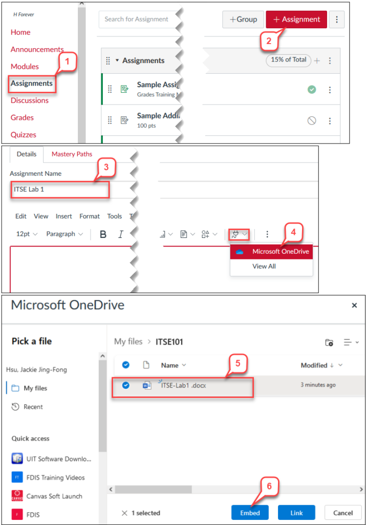 How to Link/Embed OneDrive File to a Canvas Assignment – Instruction @ UH