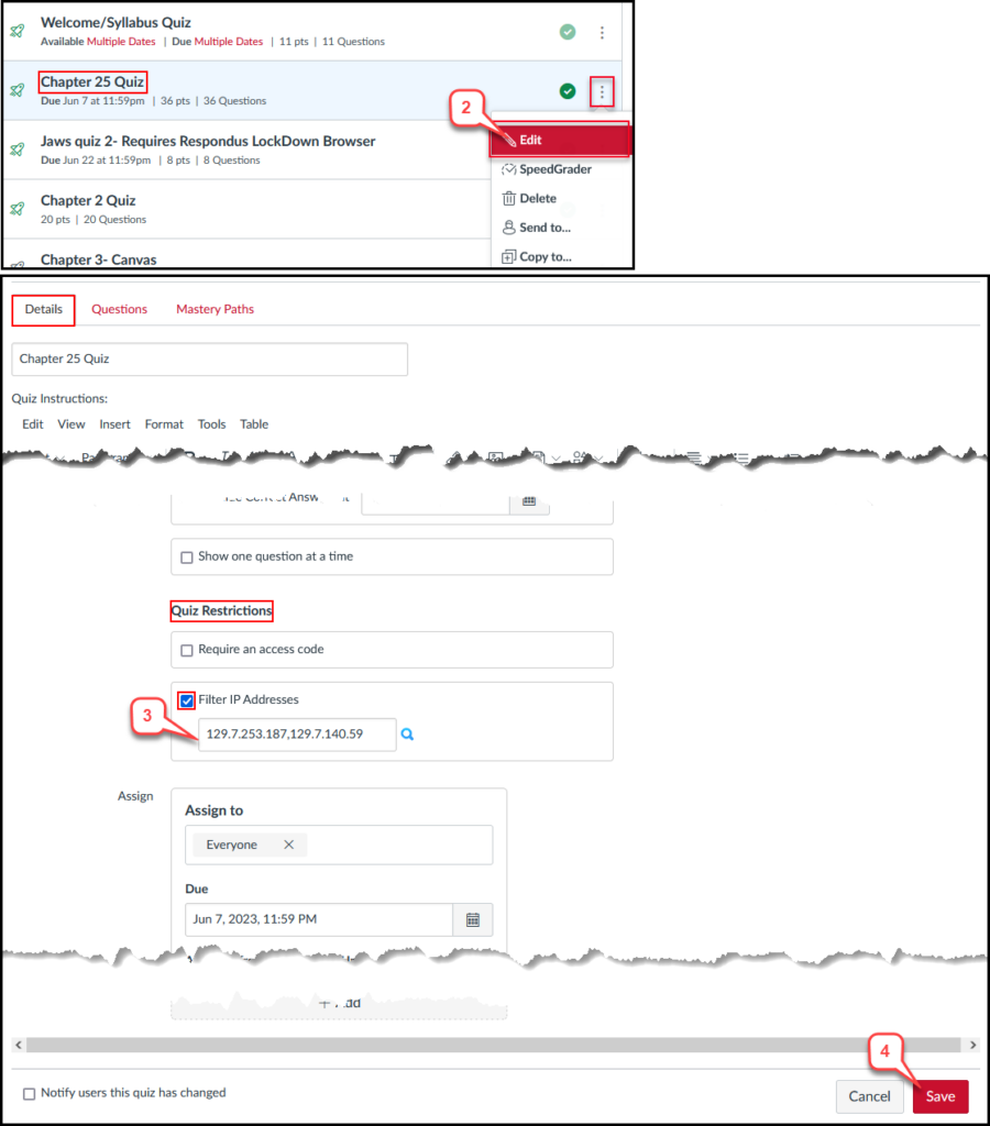 How to Add IP Filters in Canvas Quiz – Instruction @ UH
