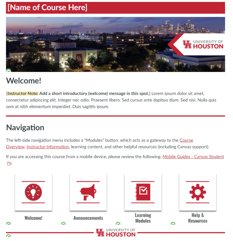 New Course Template – Instruction @ UH